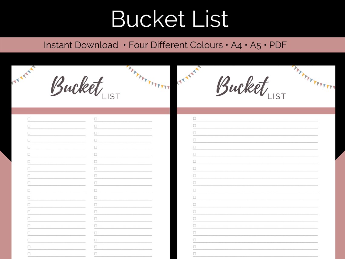 Bucket List Printable Template | Life Goals List | Things to Do Before ...