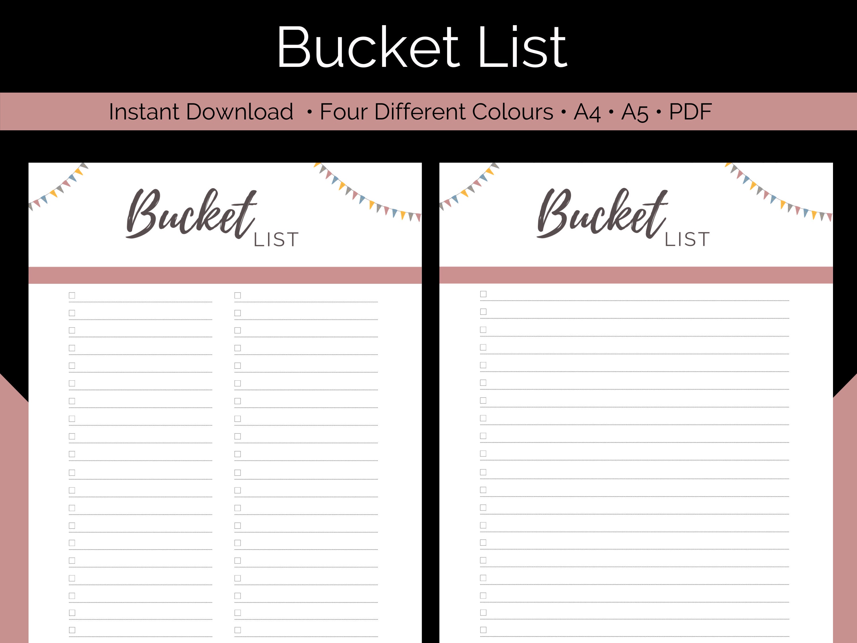 Bucket List Printable Template | Life Goals List | Things to Do Before ...