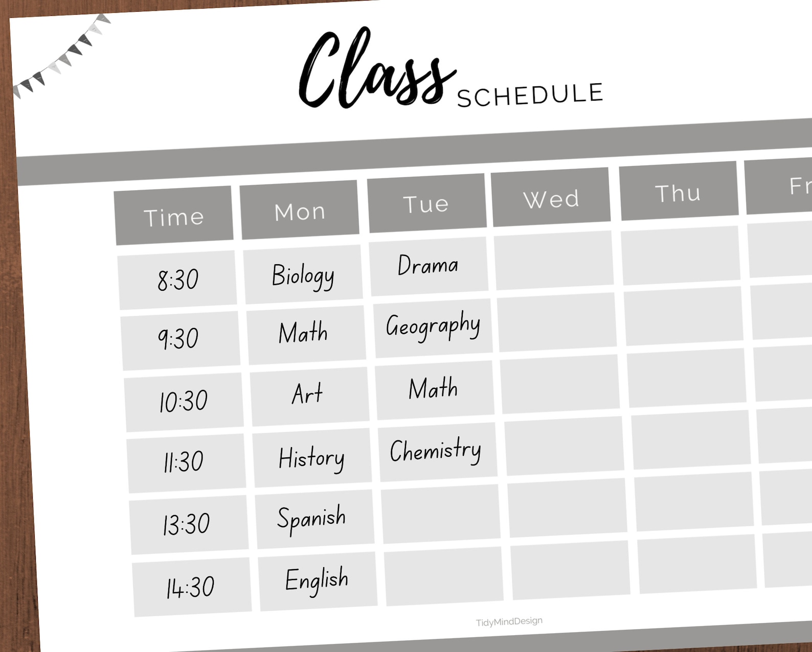 Weekly Class Schedule Printable | Printable School Timetable Template ...