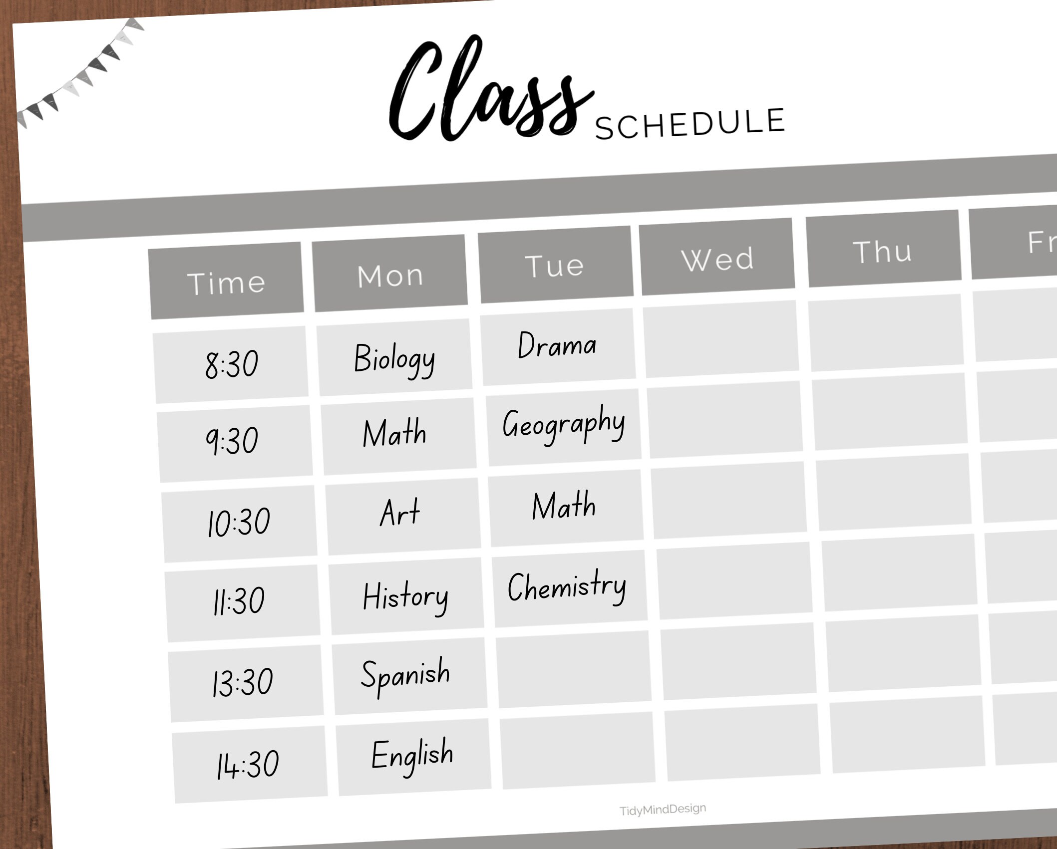 Weekly Class Schedule Printable | Printable School Timetable Template ...