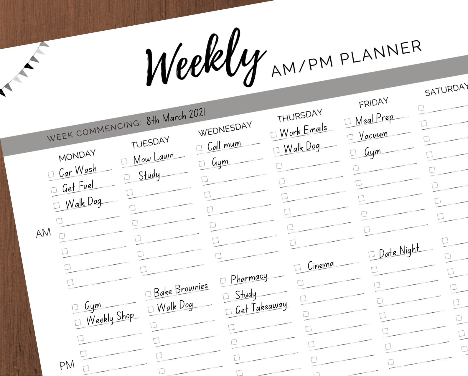 Weekly AM PM Planner Printable | Weekly Schedule Template | Morning ...