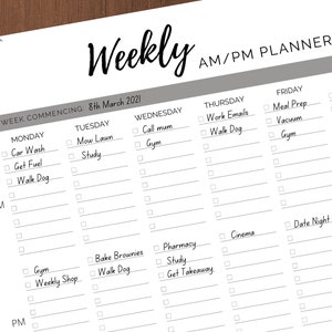 Weekly AM PM Planner Printable | Weekly Schedule Template | Morning ...