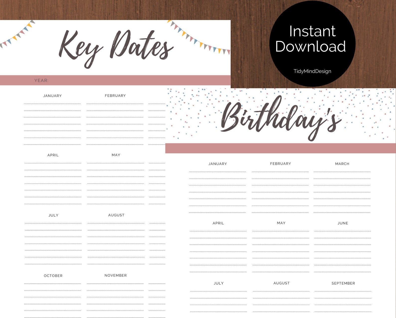 Birthday Tracker Printable | Key Dates Template | Notable Dates ...