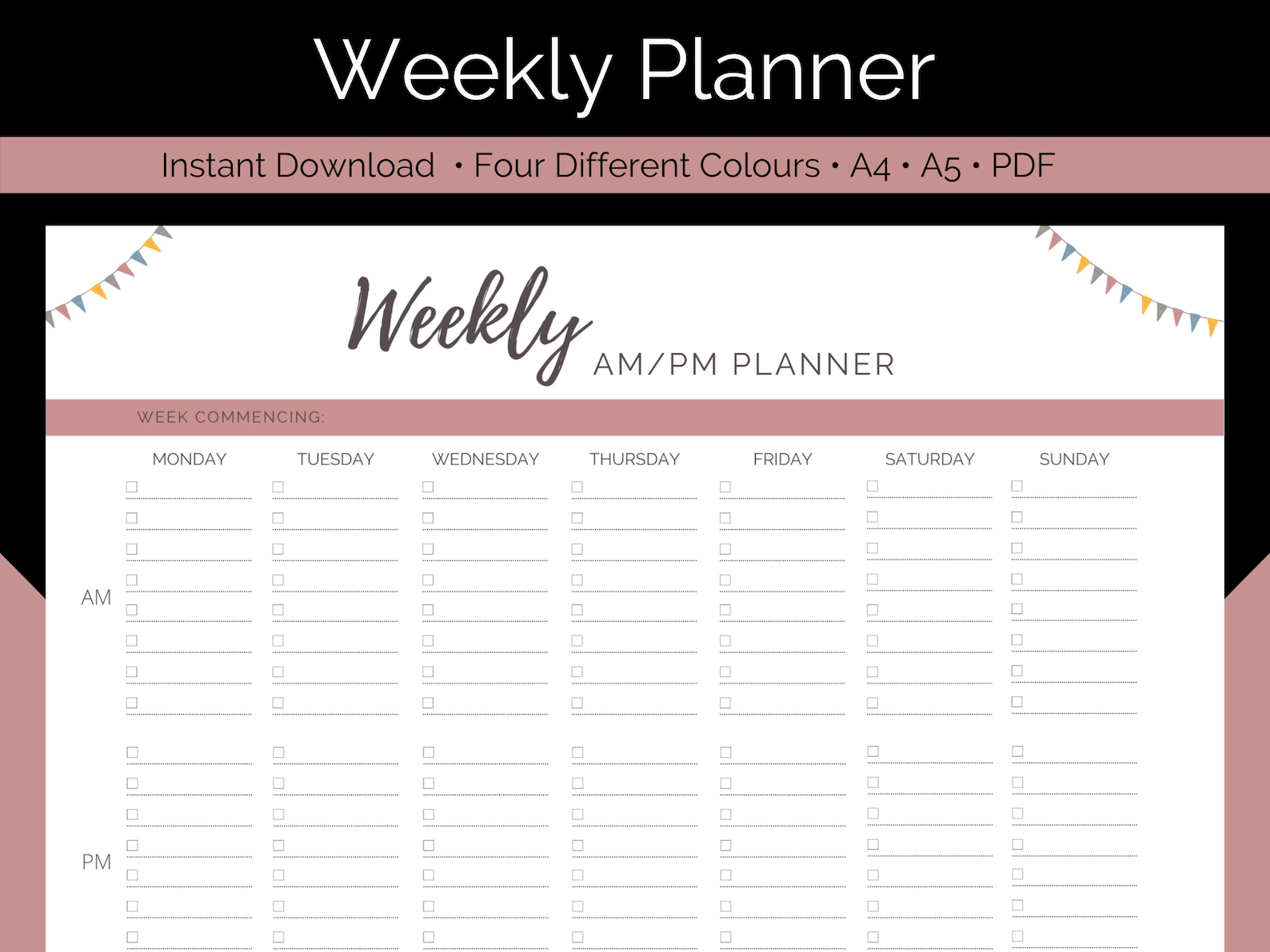 Weekly AM PM Planner Printable | Weekly Schedule Template | Morning ...