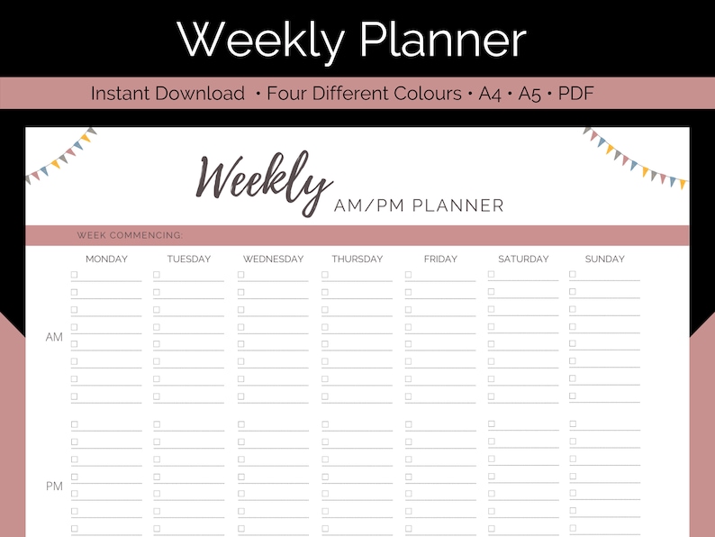 Weekly AM PM Planner Printable | Weekly Schedule Template | Morning ...
