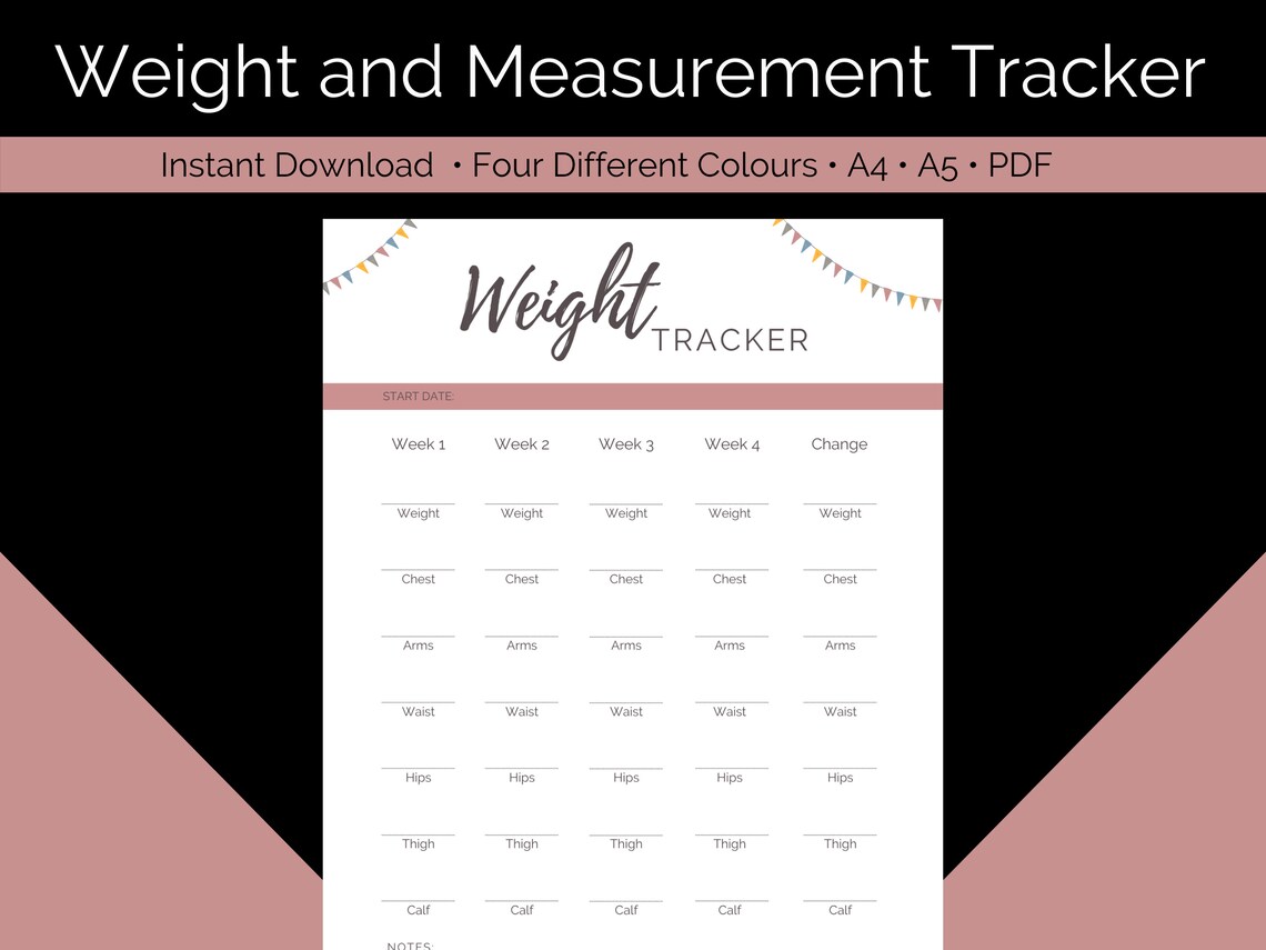 Monthly Weight Tracker Printable | Workout Progress Log |weekly Weigh ...