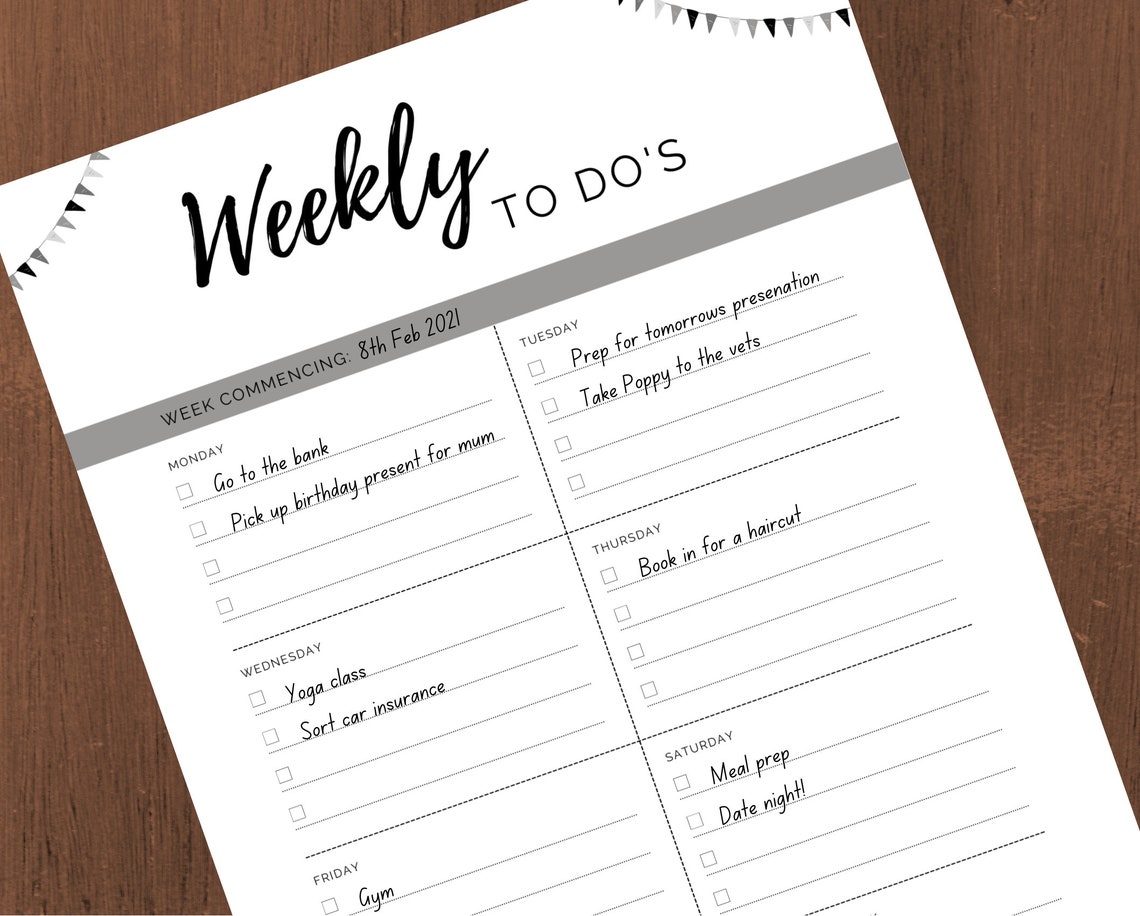 Weekly to Do List Printable Weekly Planner Template Task Planner Weekly ...