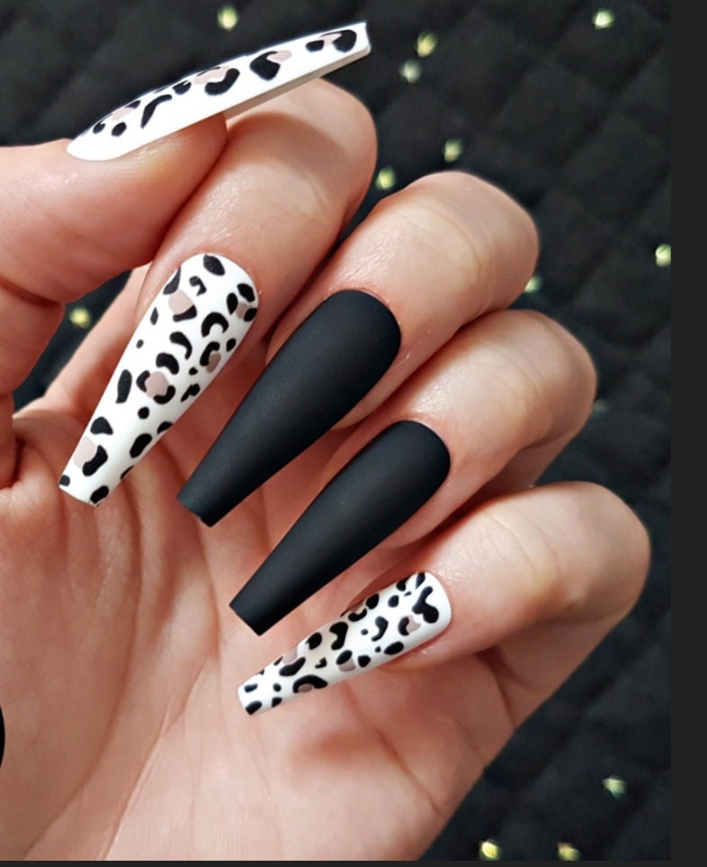 White Leopard Print Nails
