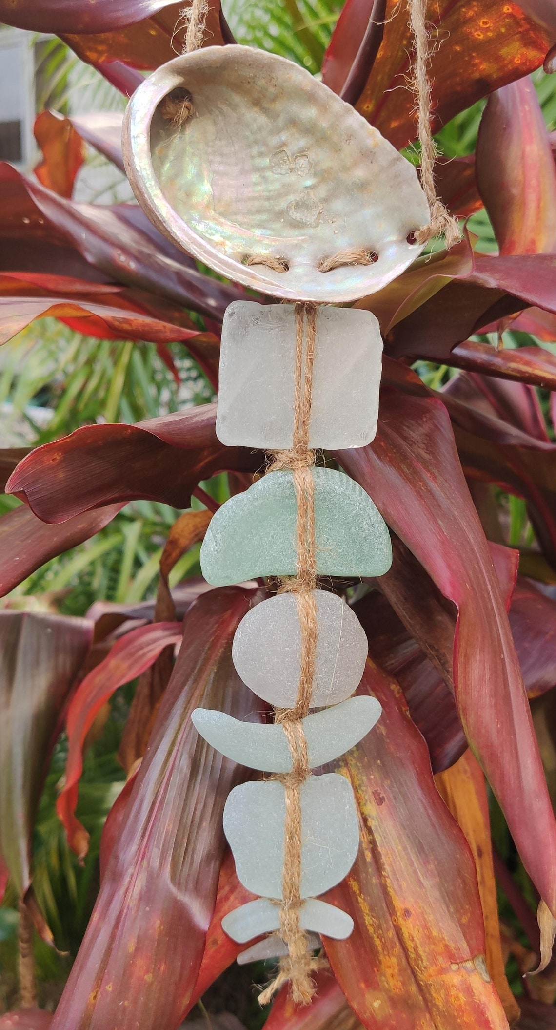 Sea Glass Mobile on an Abalone Shell, Tied With Macrame Knots, Sea ...