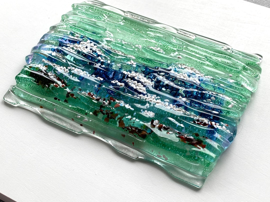 Fused Glass Art, Blue Ocean Waves, Wall Decor, Abstract Art, Coastal ...