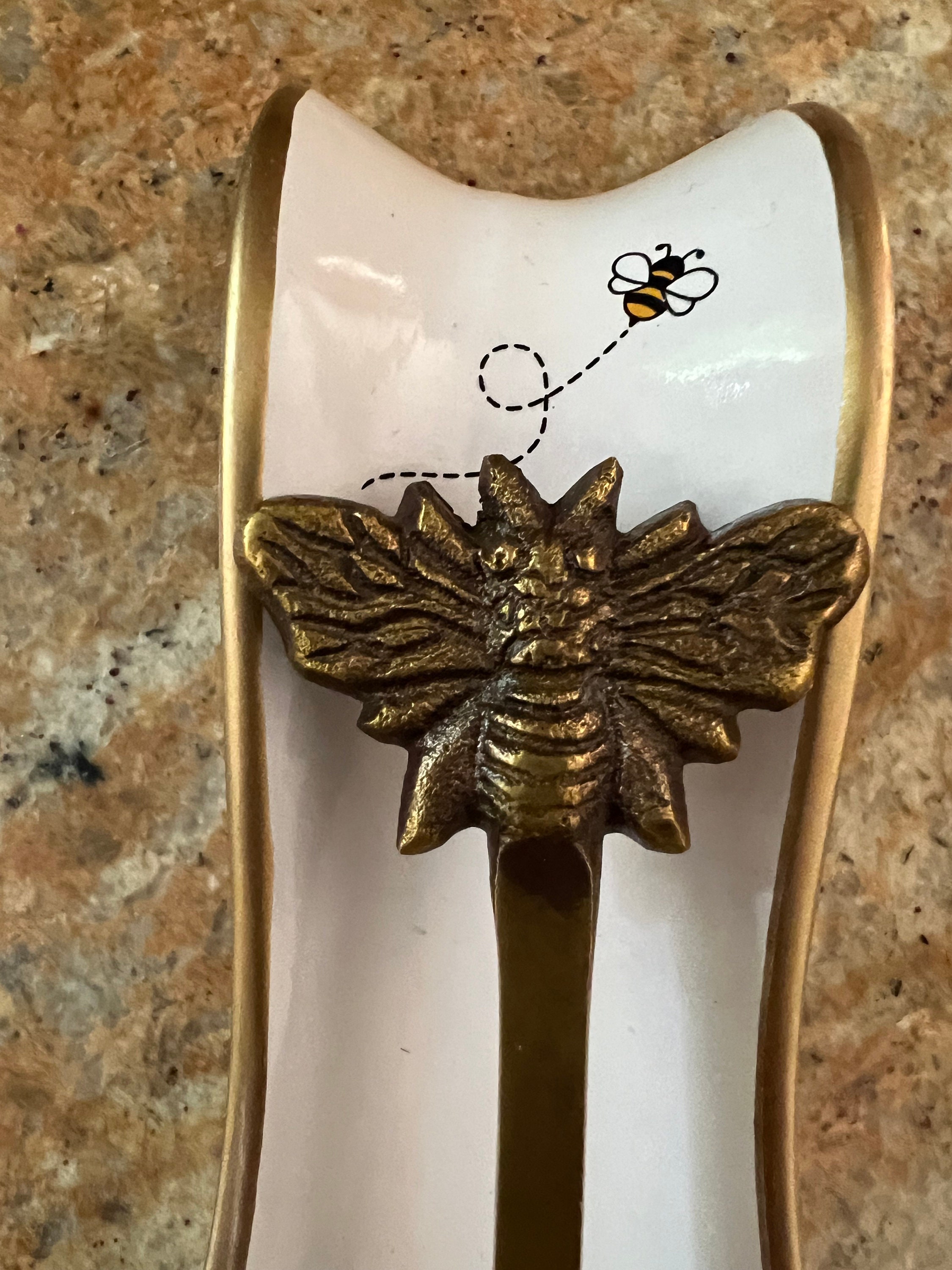 Bee Design Spoon Rest With Custom Designed Brass Spoon. Cream Colored ...
