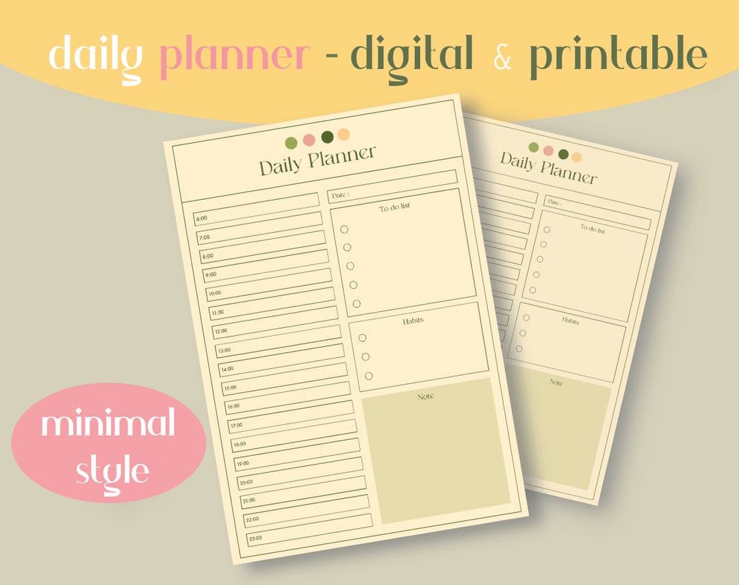 Minimal Digital Daily Planner - Green Pastel Color | Undated Daily ...