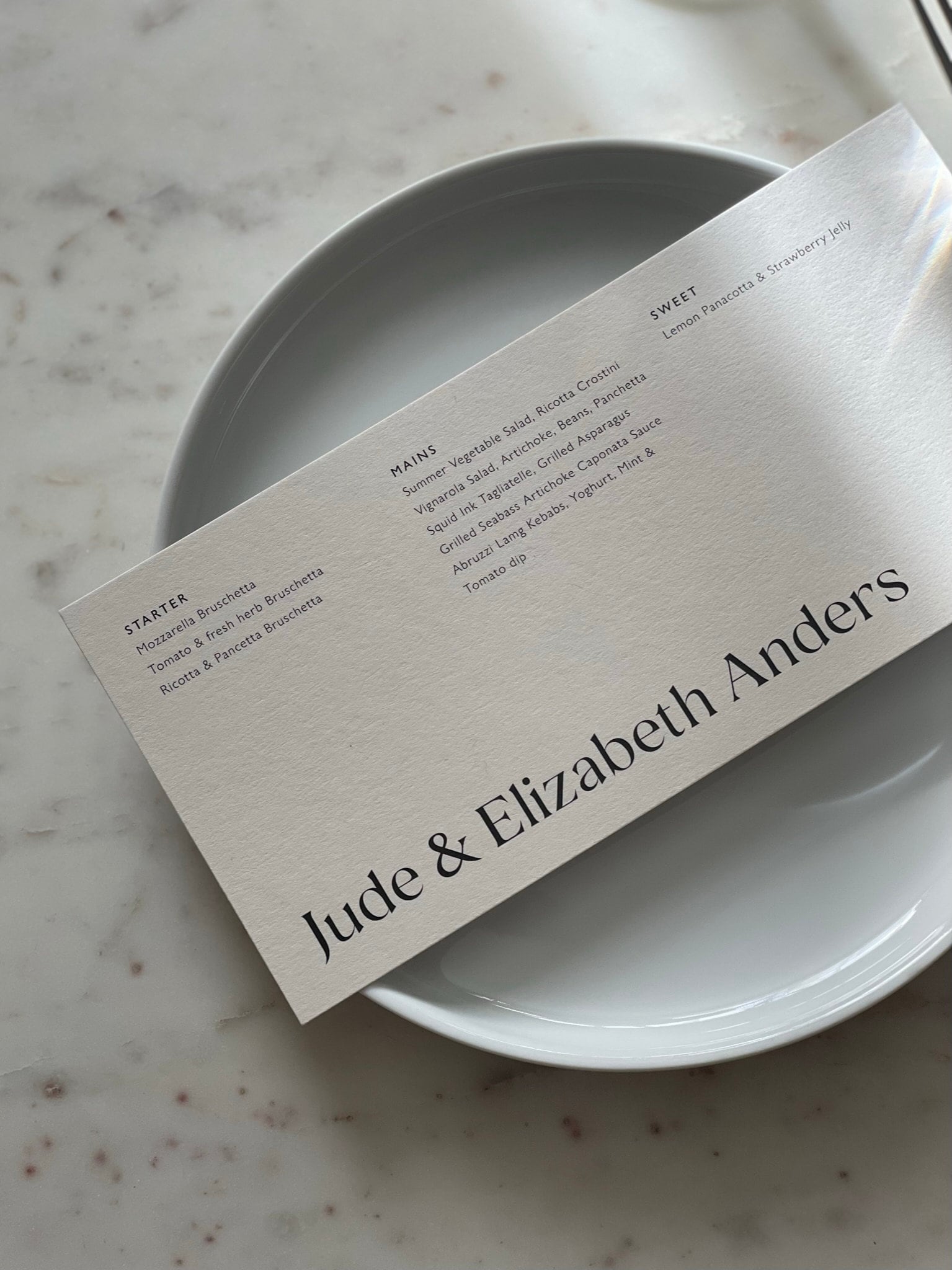 Horizontal Typographic Menu Card for on the Day/table Wedding ...
