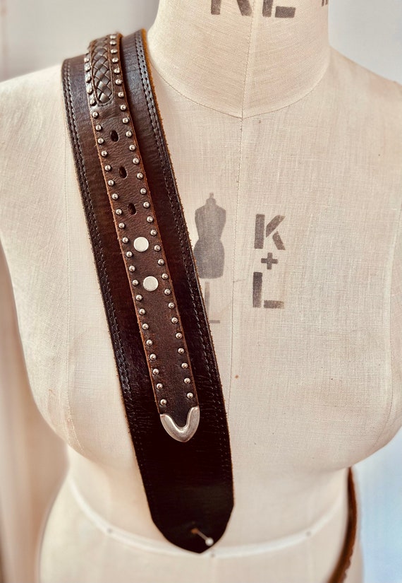 Vintage Brown Studded Guitar Strap Adjustable Length 42-55 - Etsy
