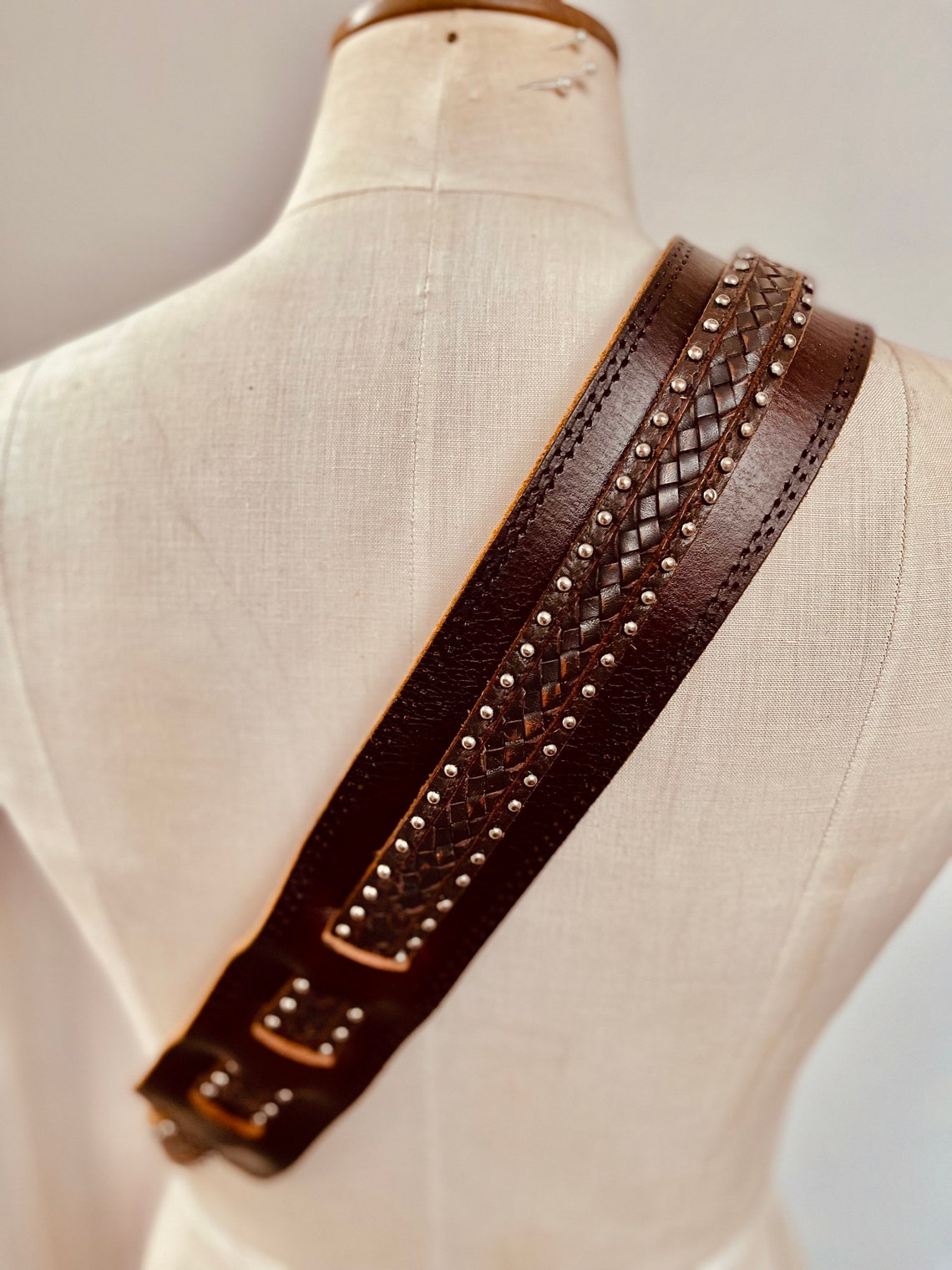 Vintage Brown Studded Guitar Strap Adjustable Length 42-55 - Etsy