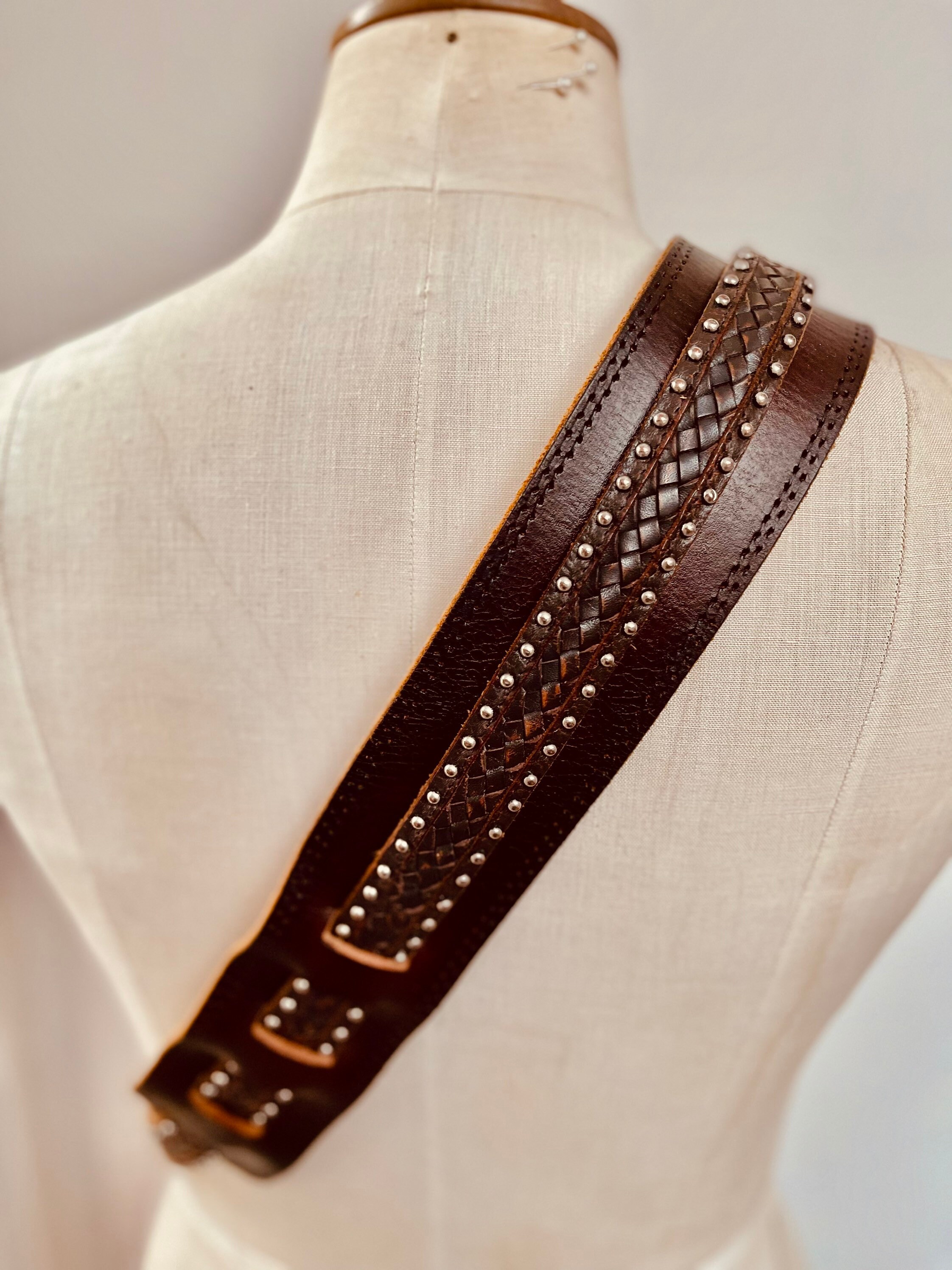 Vintage Brown Studded Guitar Strap Adjustable Length 42-55 - Etsy