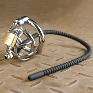Small Chastity Cock Cage with Silicone Scissorable Urethral Sound Plug ...