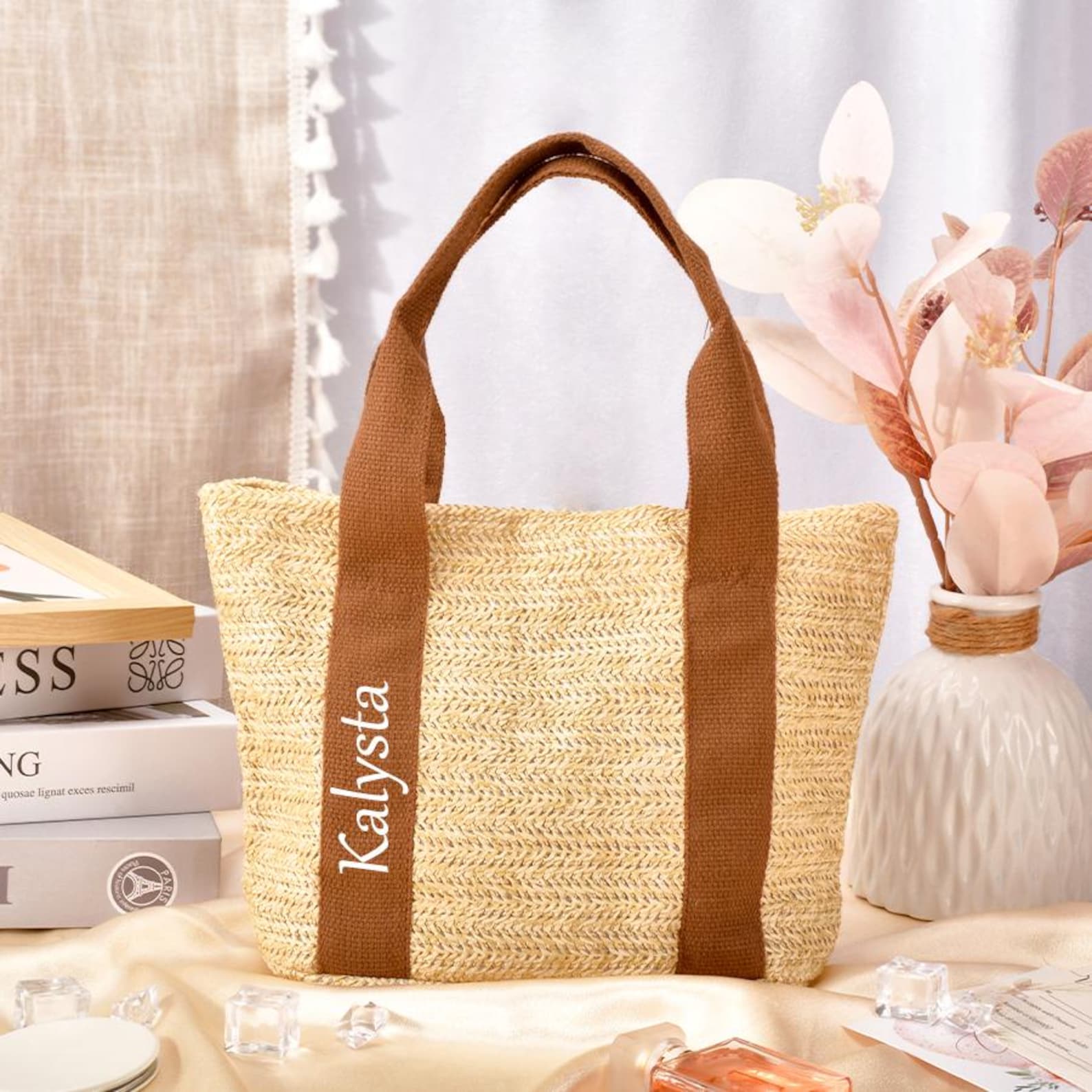 Personalized Straw Beach Bag: Custom Burlap Tote, Bridal Shower Gift - Etsy