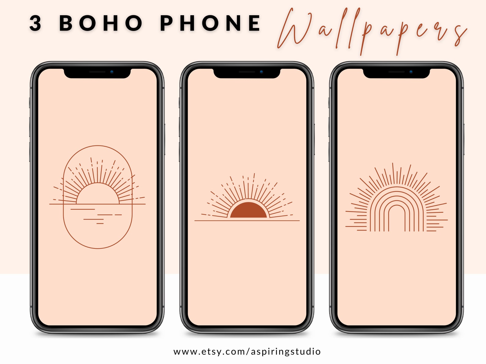 3 Boho Phone Wallpapers Bundle, Digital Download, Beige Phone ...