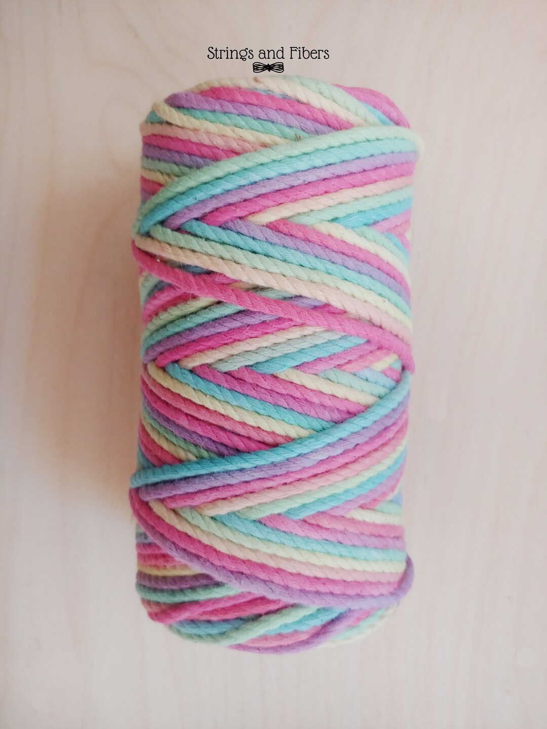 3.0MM Rainbow Pastel Variegated COTTON ROPE, 90 Meters to a Roll for ...
