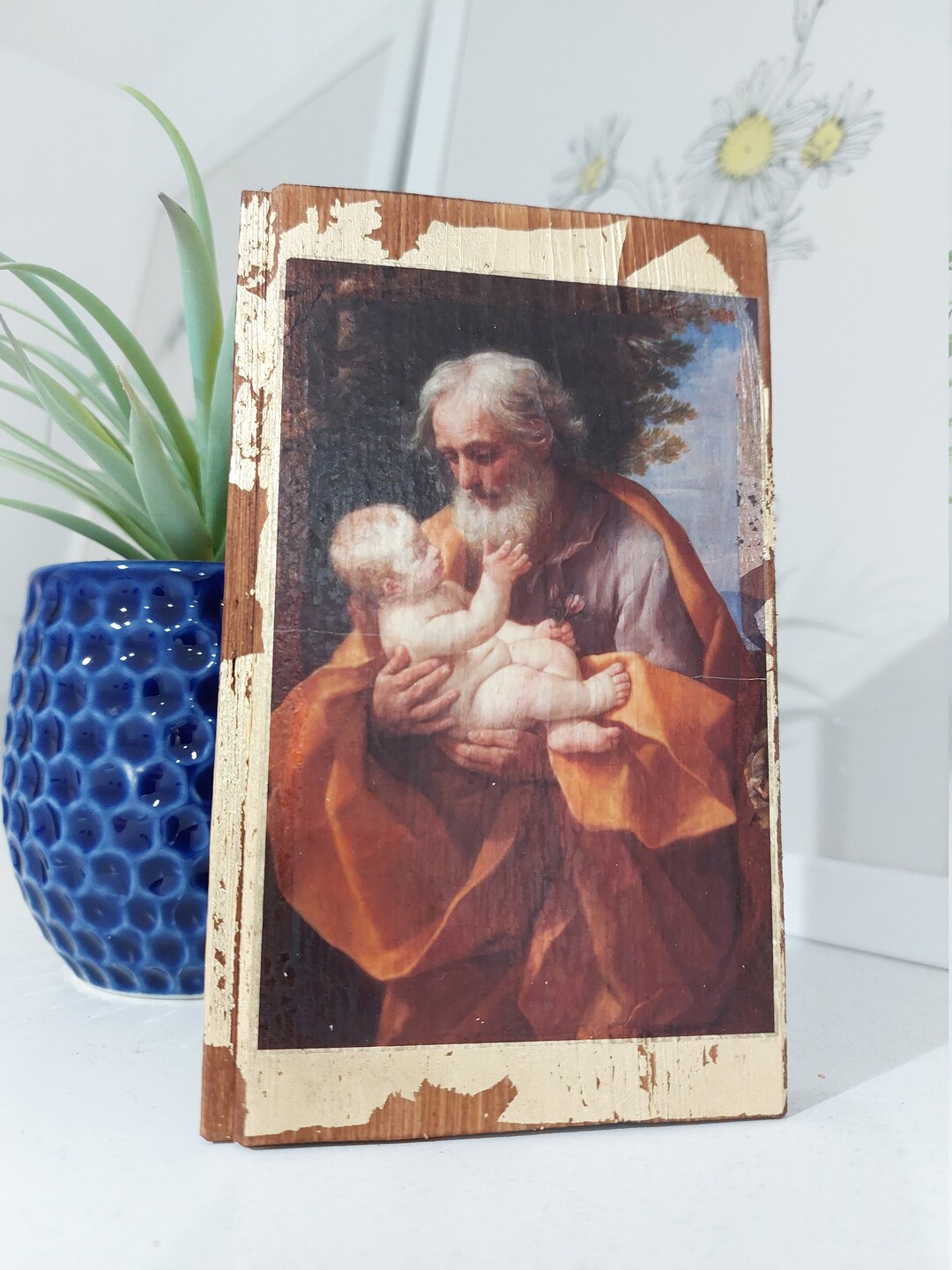 St Joseph With Baby Jesus Wood Art: Guido Reni Baroque Painting - Etsy