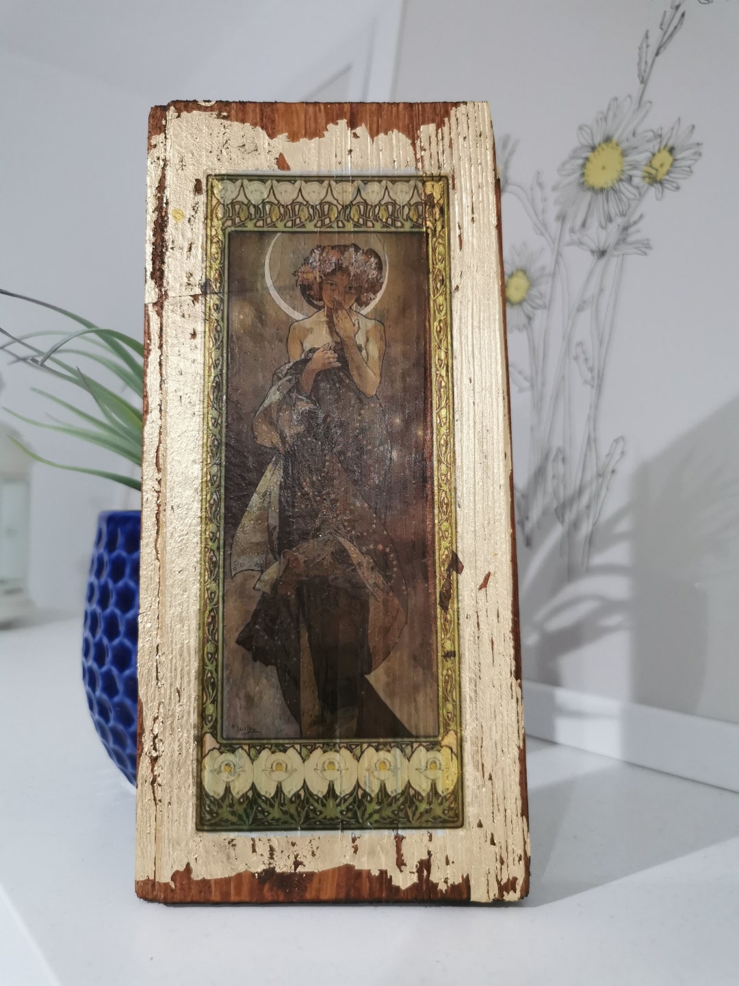 Alfons Mucha 'the Moon' Art Nouveau Gold Wooden Wall Art - Etsy