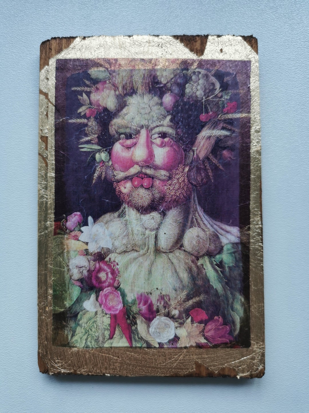 Vertumnus by Arcimboldo: Renaissance Fruit Portrait - Gold Oak Wood Art ...