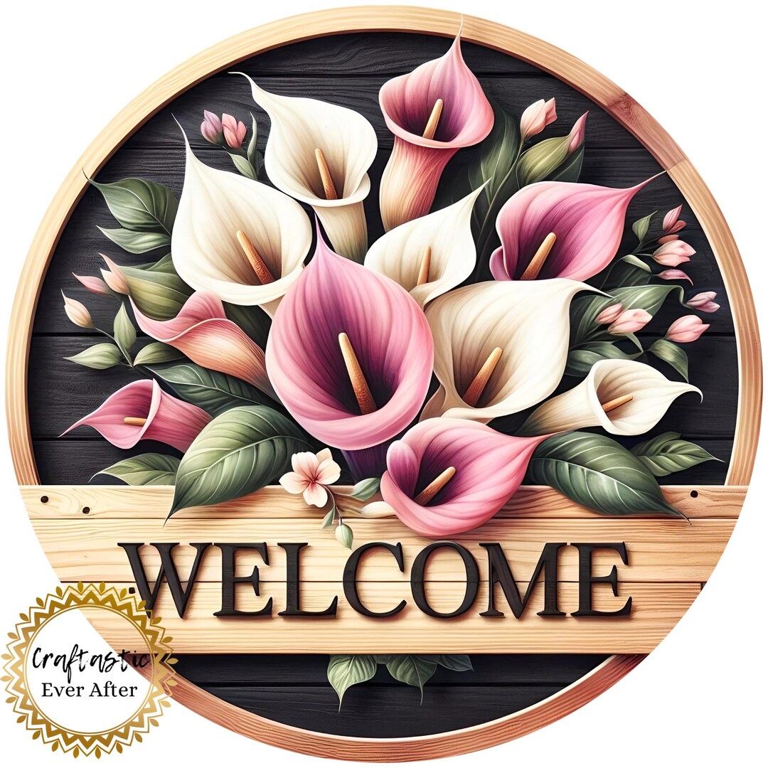 Calla Lily Welcome Wreath Sign, Floral Farmhouse Metal Wreath ...