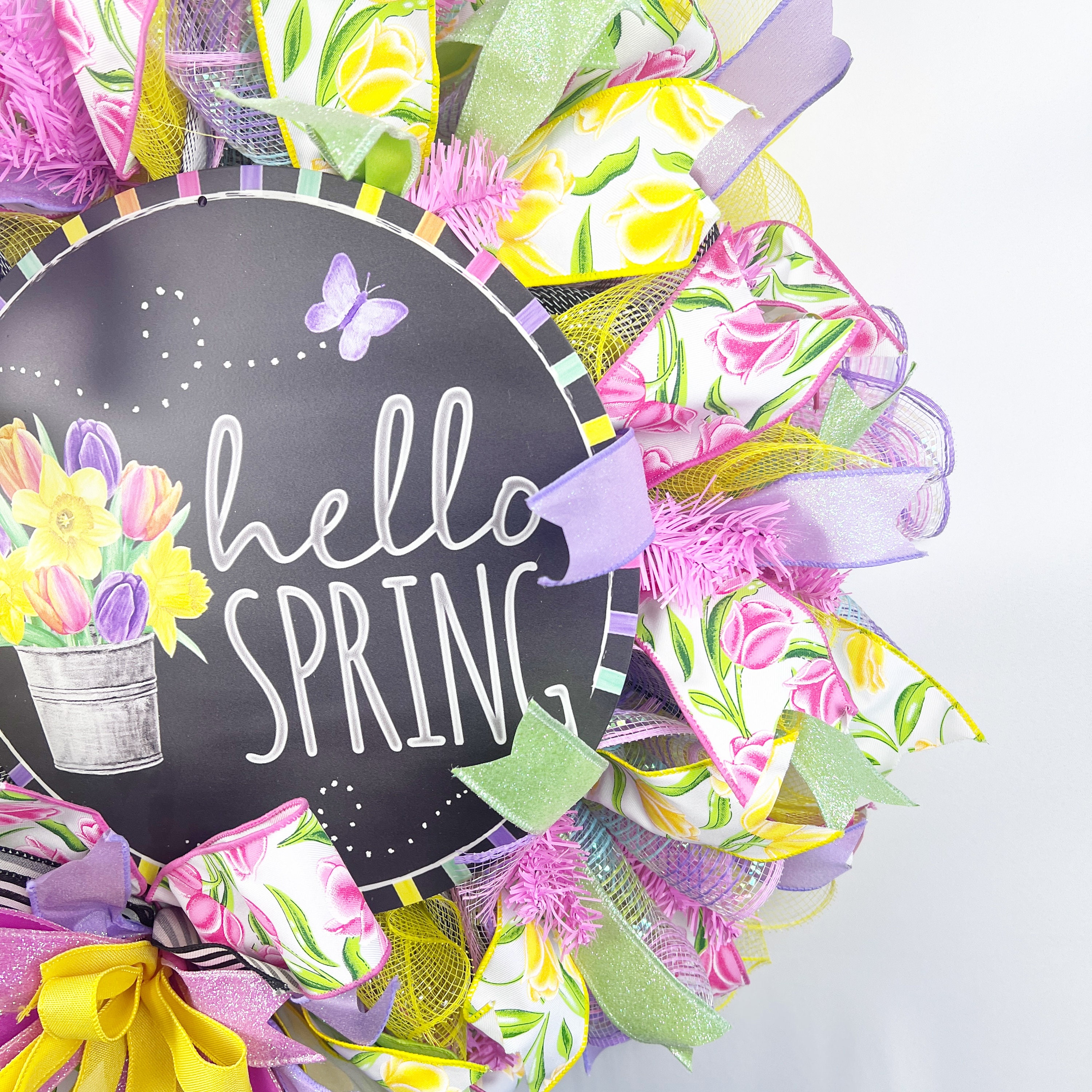 Hello Spring Wreath With Pastel Colors, Spring Wreath, Front Door ...