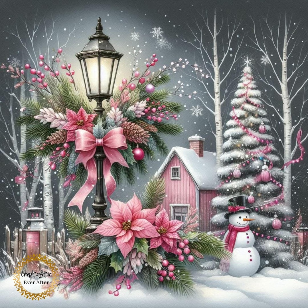 Pink Winter Wonderland Wreath Sign – Snowman & Christmas Tree Scene ...