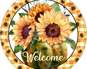 Round Metal Sublimated Wreath Sign, Fall Scarecrow Center Wreath ...