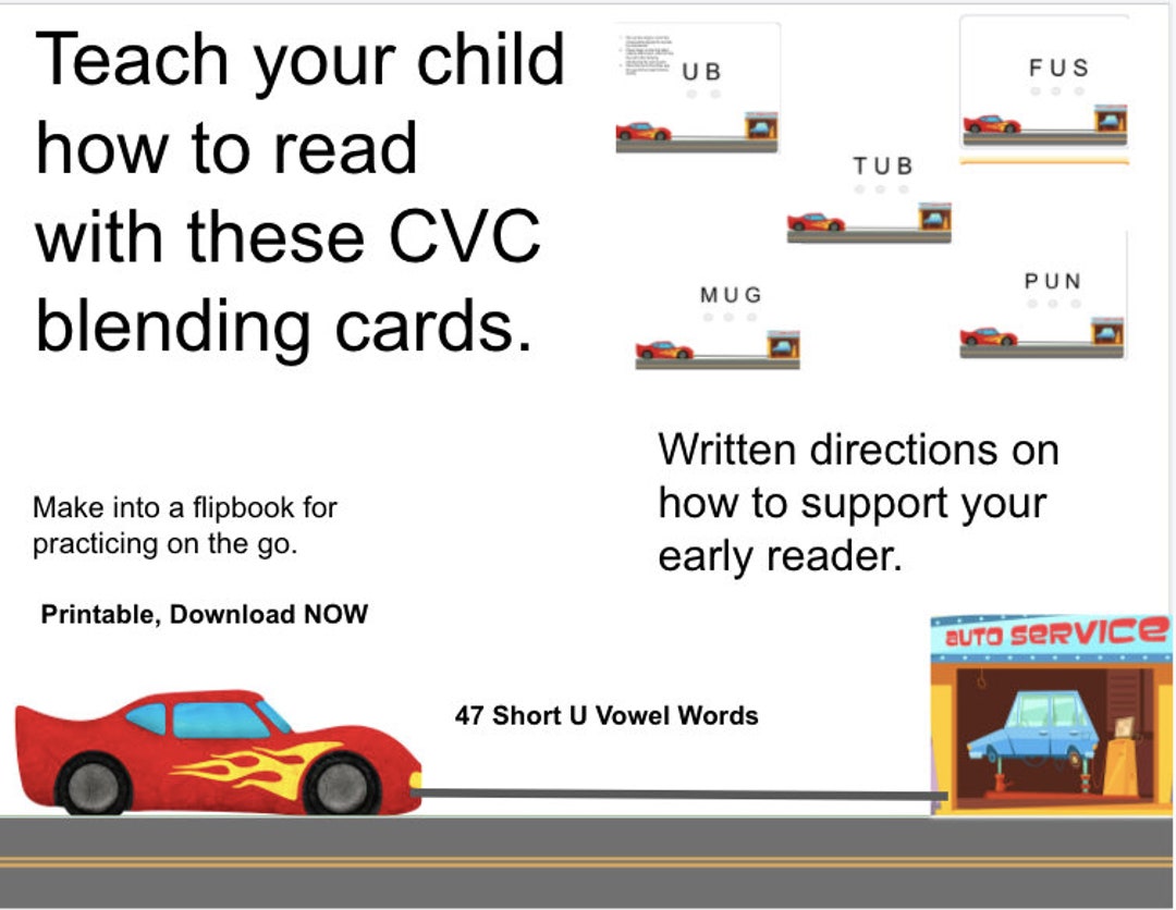 Blending CVC Short U Words Printable Book-instant DOWNLOAD - Etsy