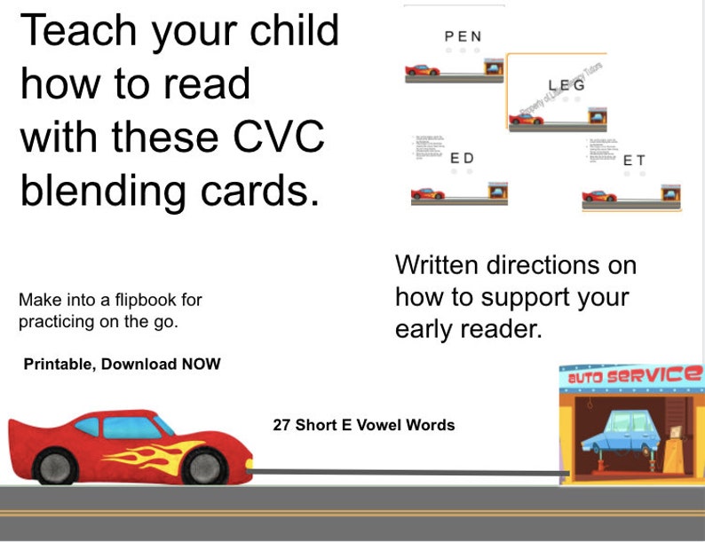 Blending CVC Short E Words Printable Book-instant DOWNLOAD - Etsy