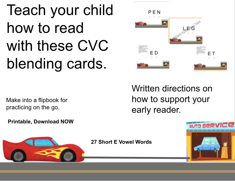 Blending CVC Short E Words Printable Book-instant DOWNLOAD - Etsy