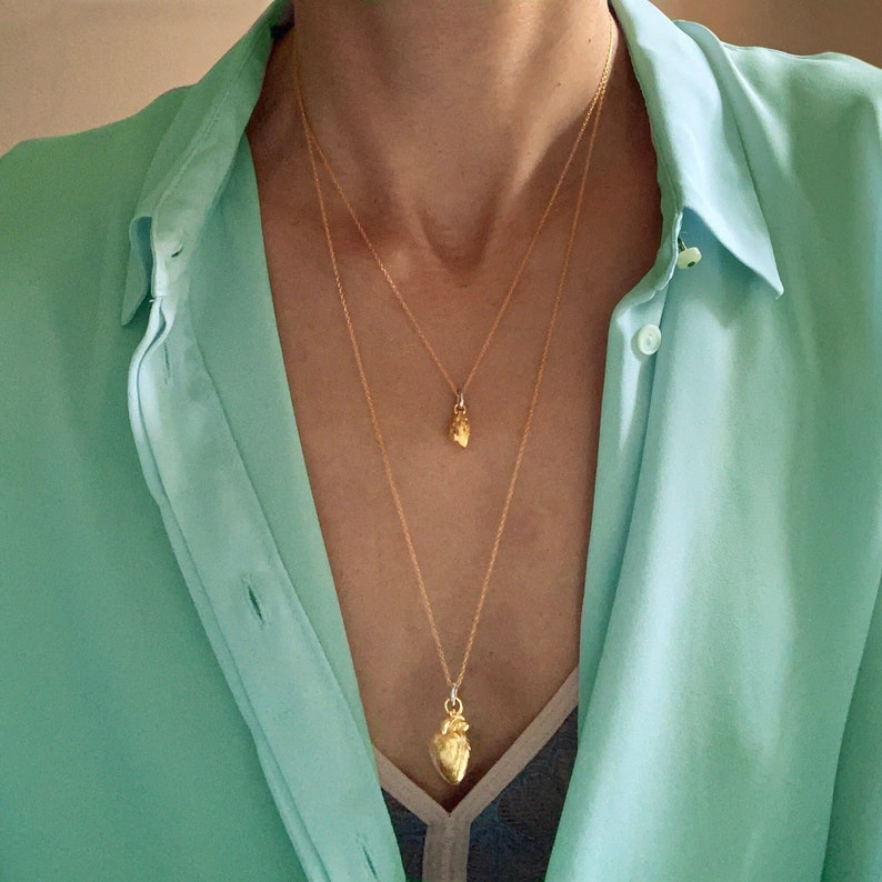 Anatomical Solid Gold/silver Human Heart big Pendant Charm Necklace - Etsy
