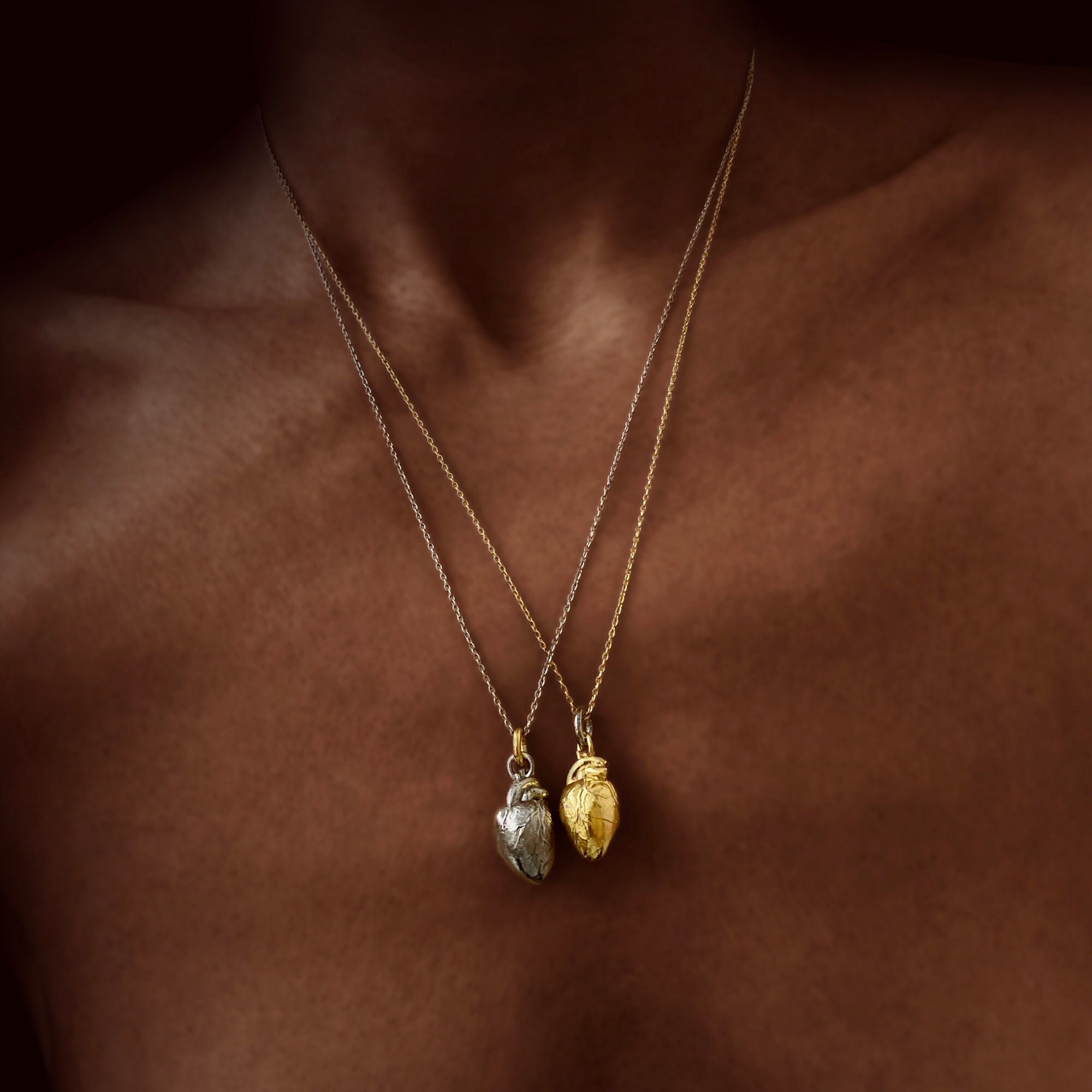 Anatomical Solid Gold/silver Human Heart big Pendant Charm Necklace - Etsy