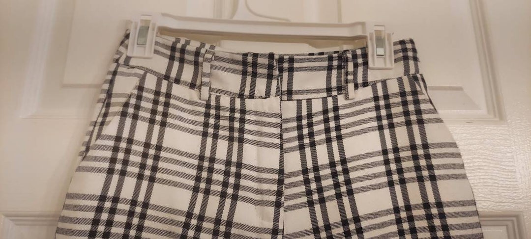 Vintage Classic Gender Neutral Pants. White With Black Plaid Pants by ...