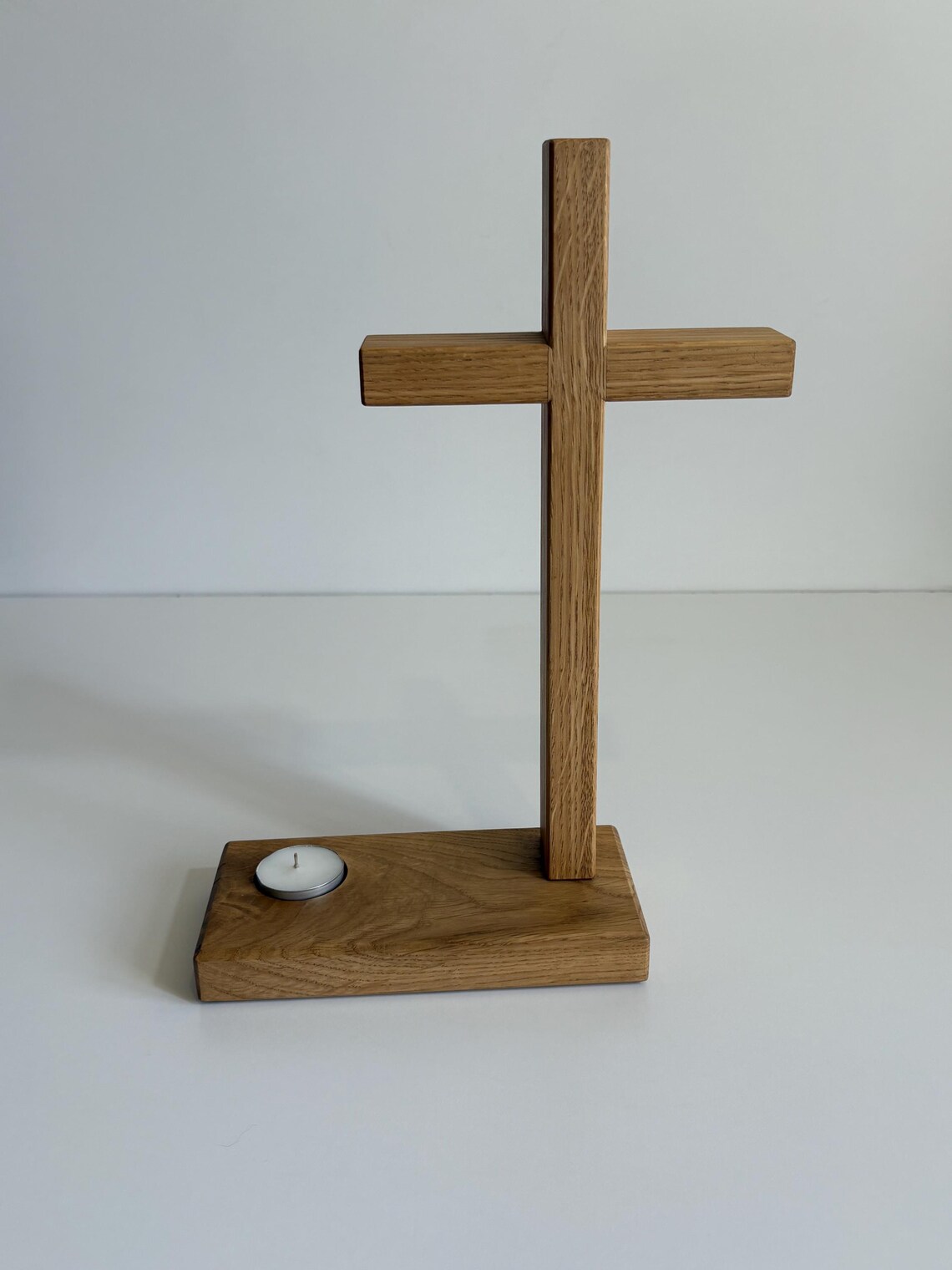 Bog Oak & Light Oak Wooden Cross With Candle Holder: Rustic Christian ...