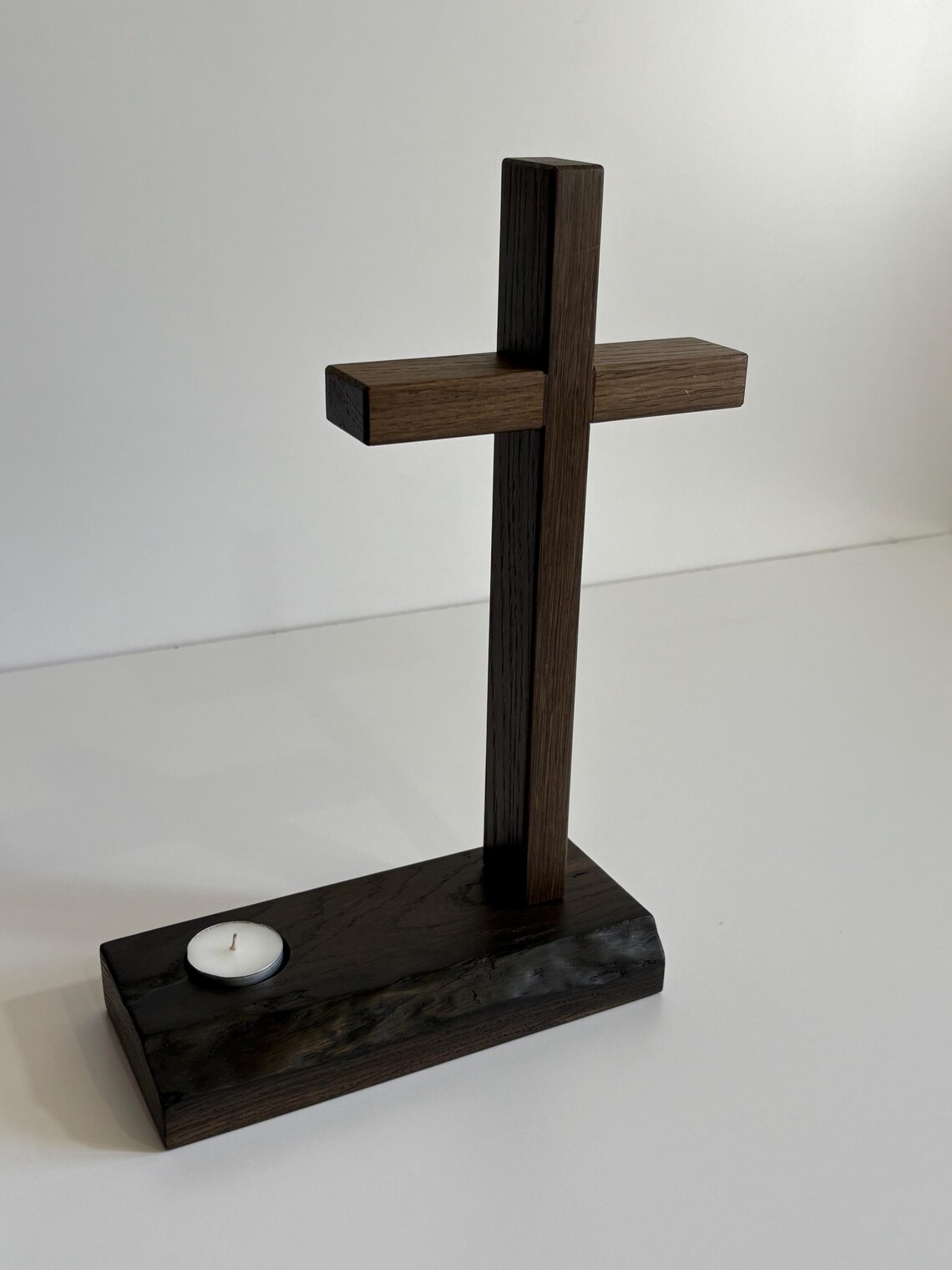 Bog Oak & Light Oak Wooden Cross With Candle Holder: Rustic Christian ...