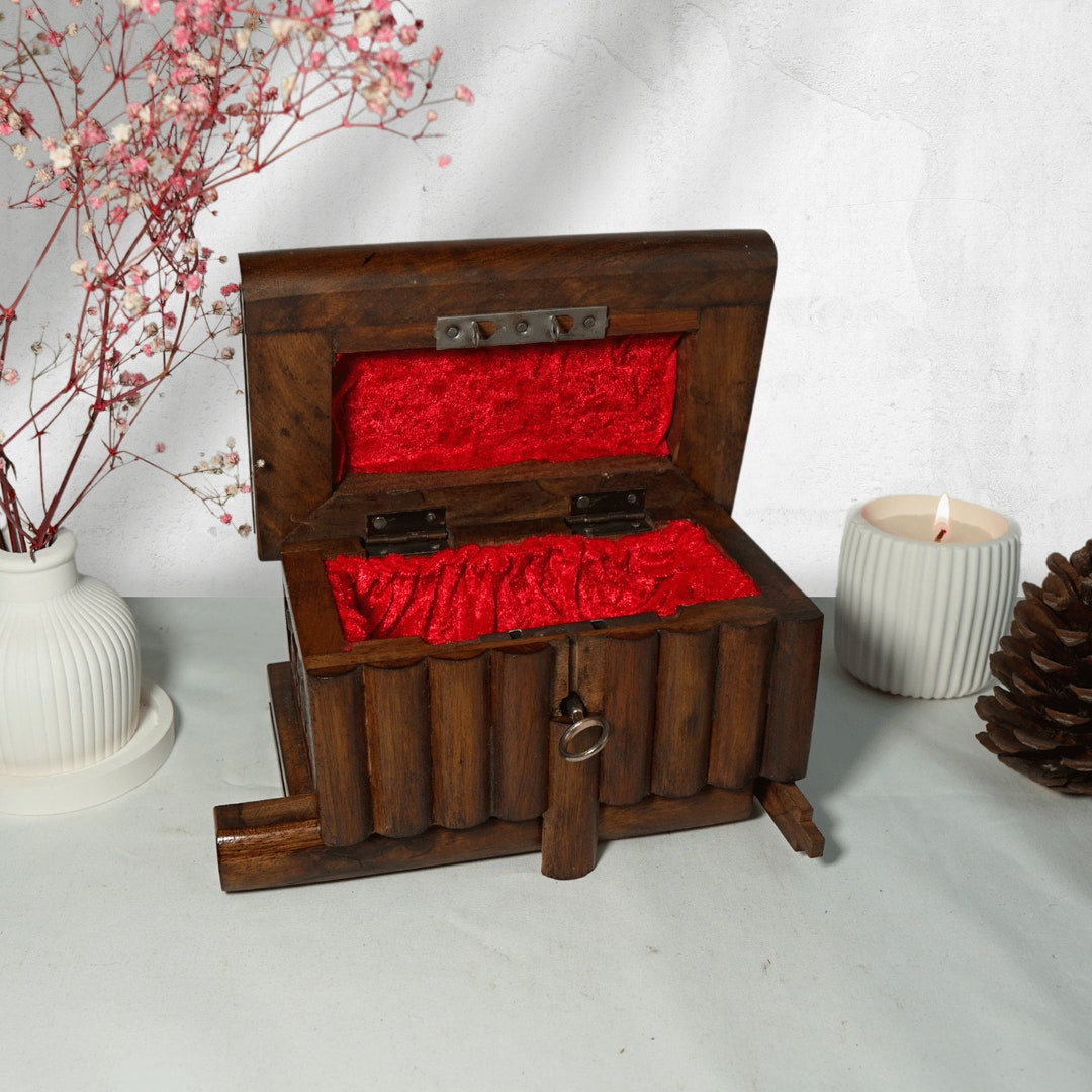Wooden Box With Secret Lock, Wood Chest, Hand Carved Secret Lock Box ...