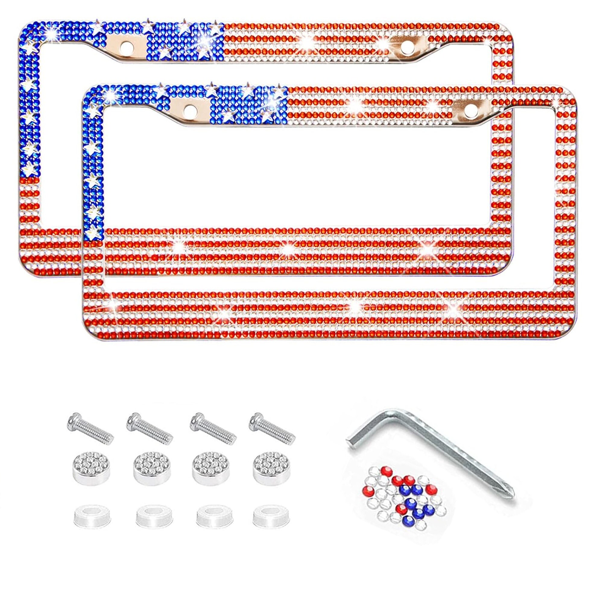 USA Flag License Frame, Crystal License Plate Frame, American Flag ...