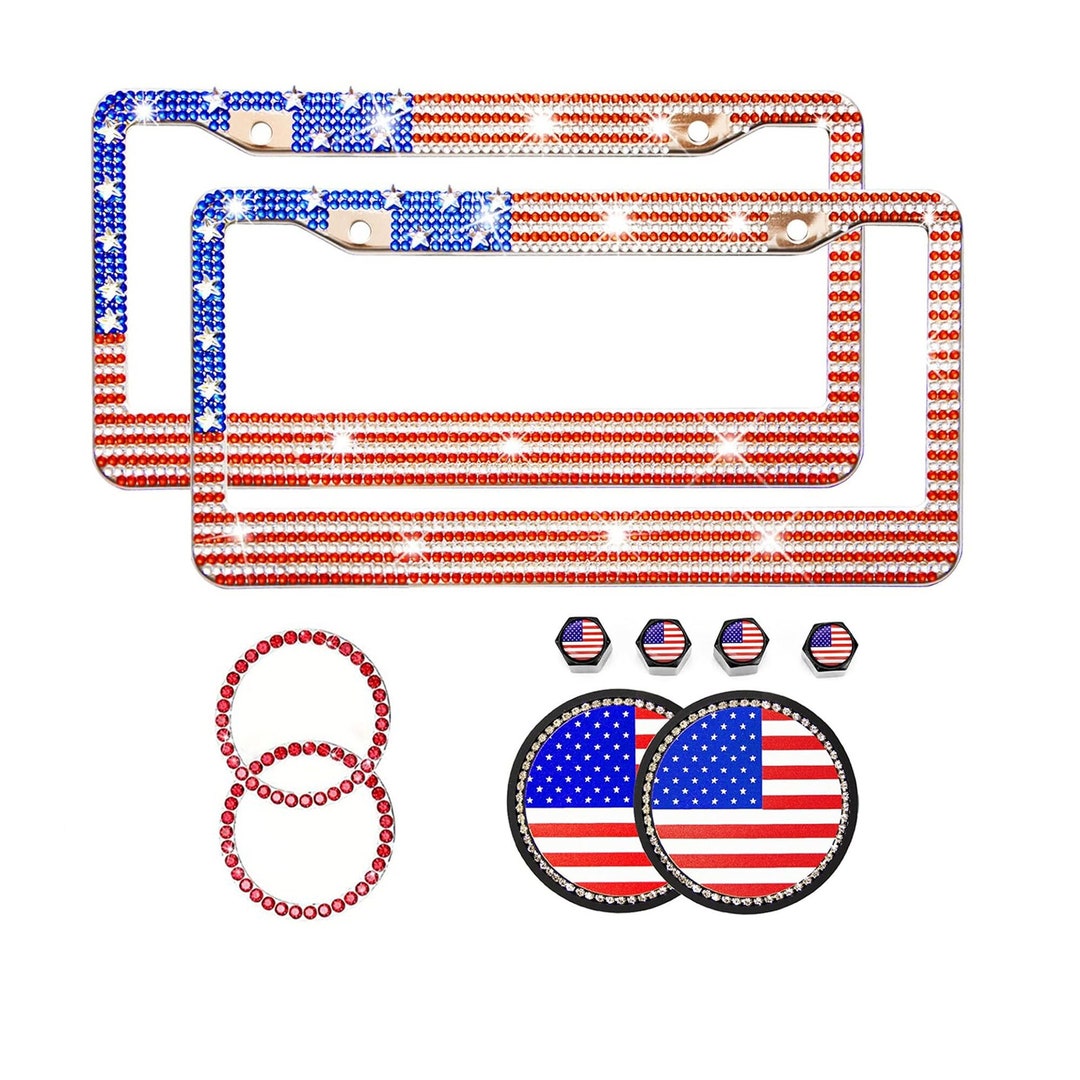 USA Flag License Frame, Crystal License Plate Frame, American Flag ...