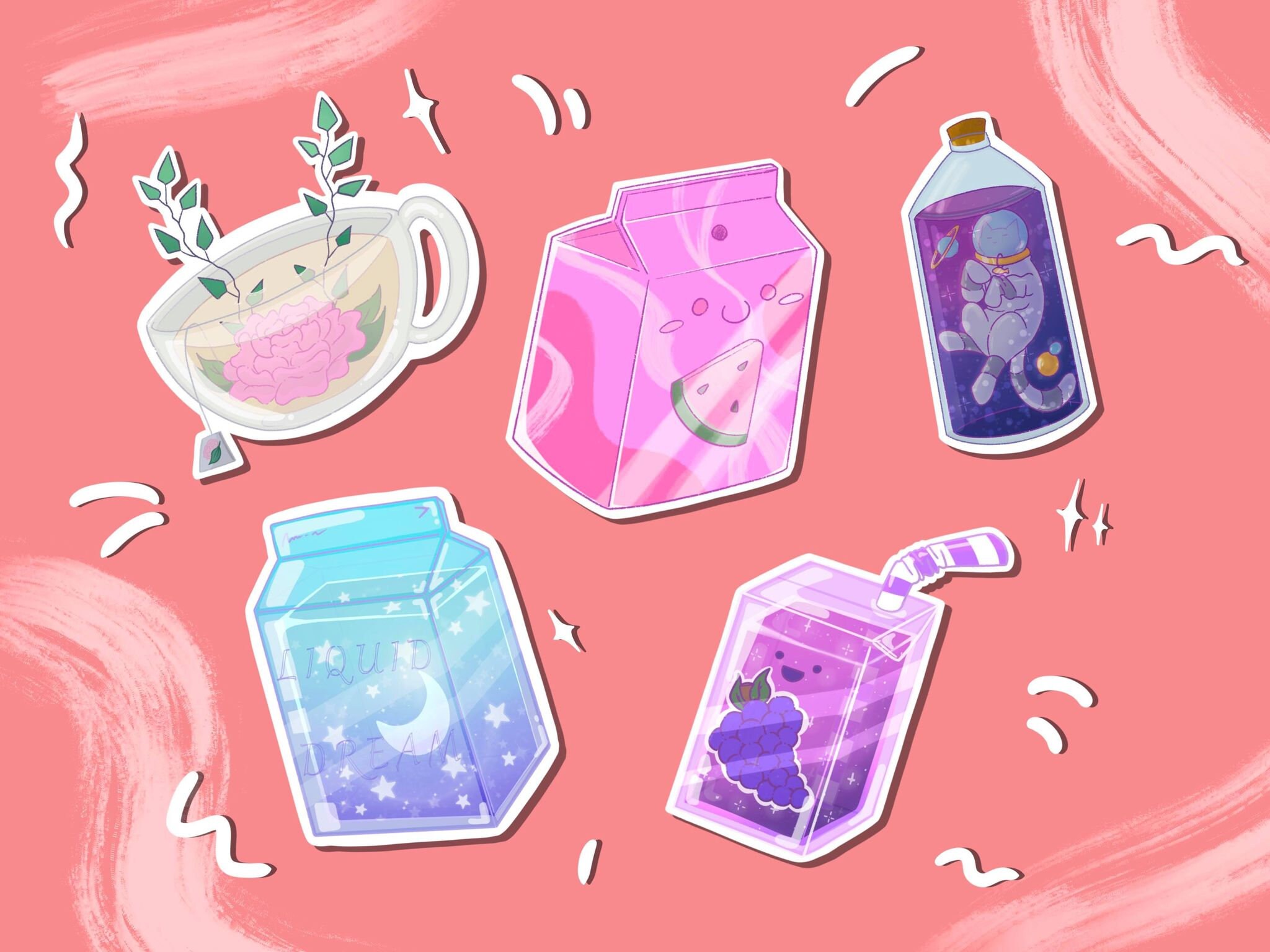 Cute Drinks Sticker Set - Etsy