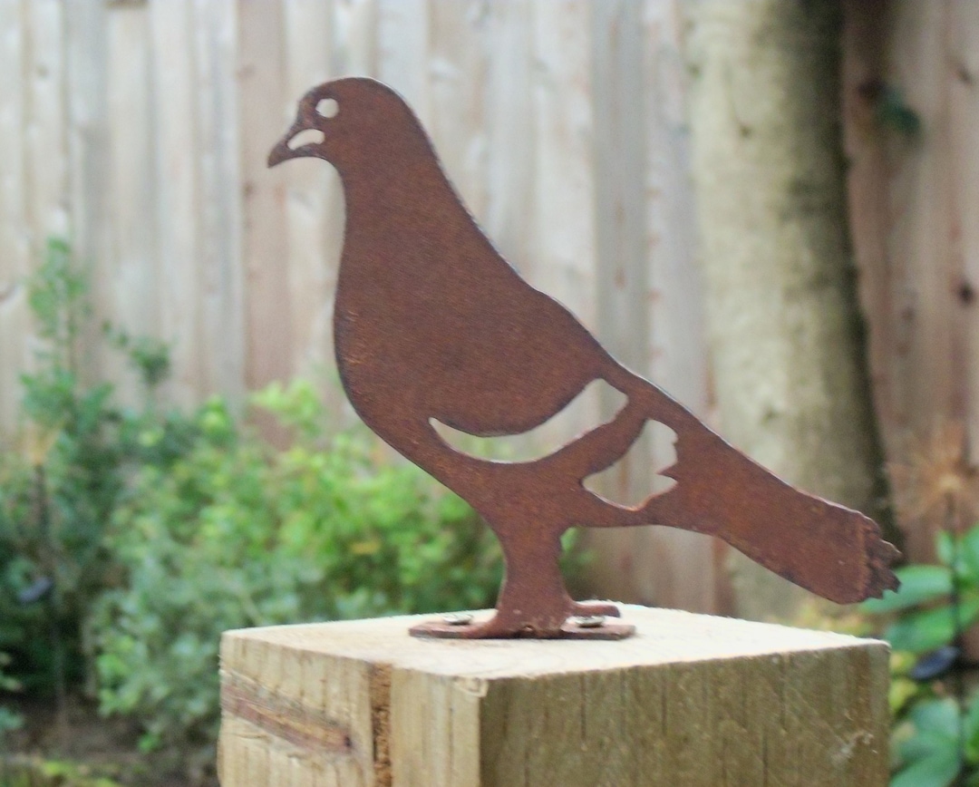 Rusty Metal PIGEON Bird Garden Ornament. Rustic Fence Post Topper ...