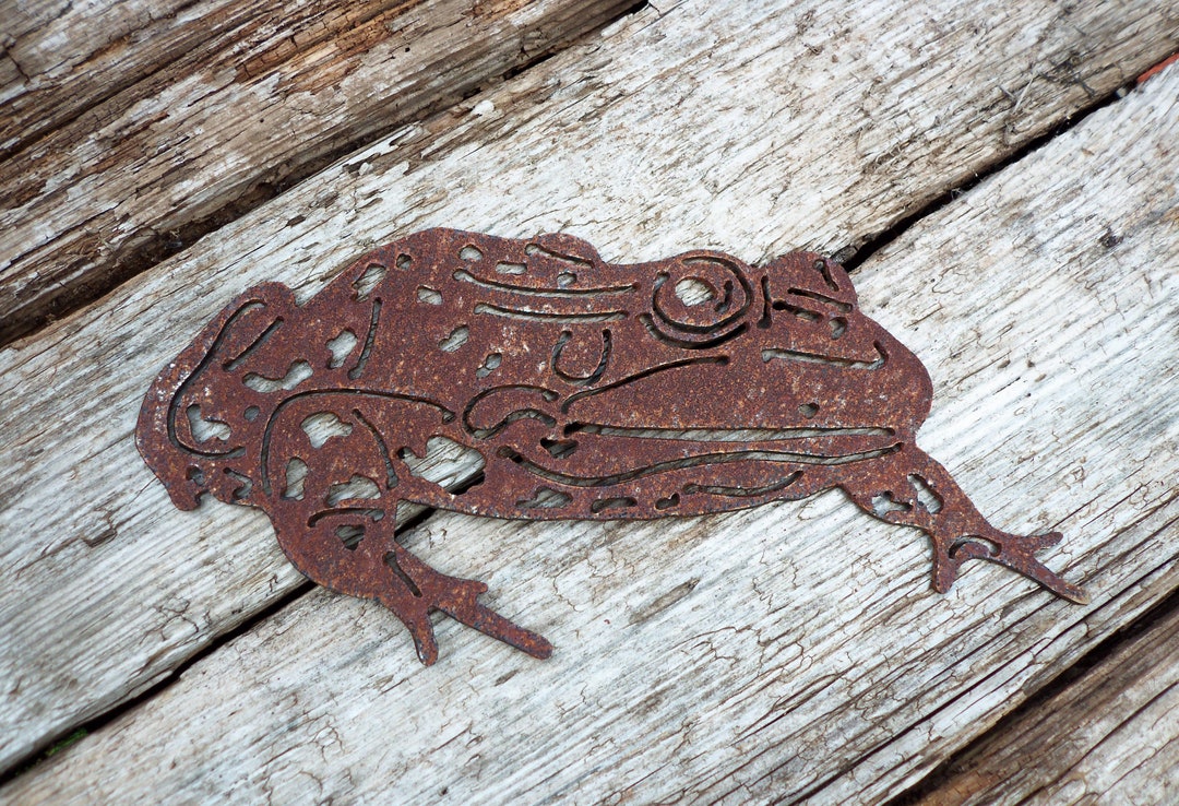 Rusty Metal FROG Garden Ornament. Rustic Garden Decor. Metal Garden ...