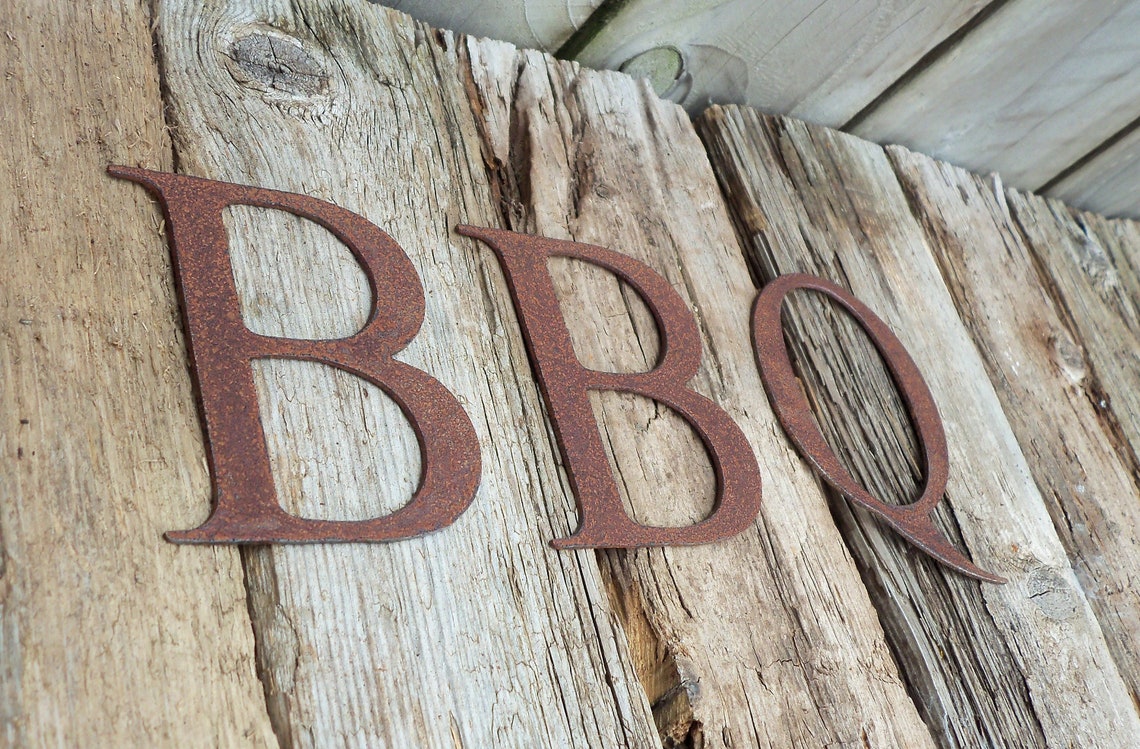 Rusty Metal BBQ Sign Letters. 4" Metal Lettering. Rustic Garden ...