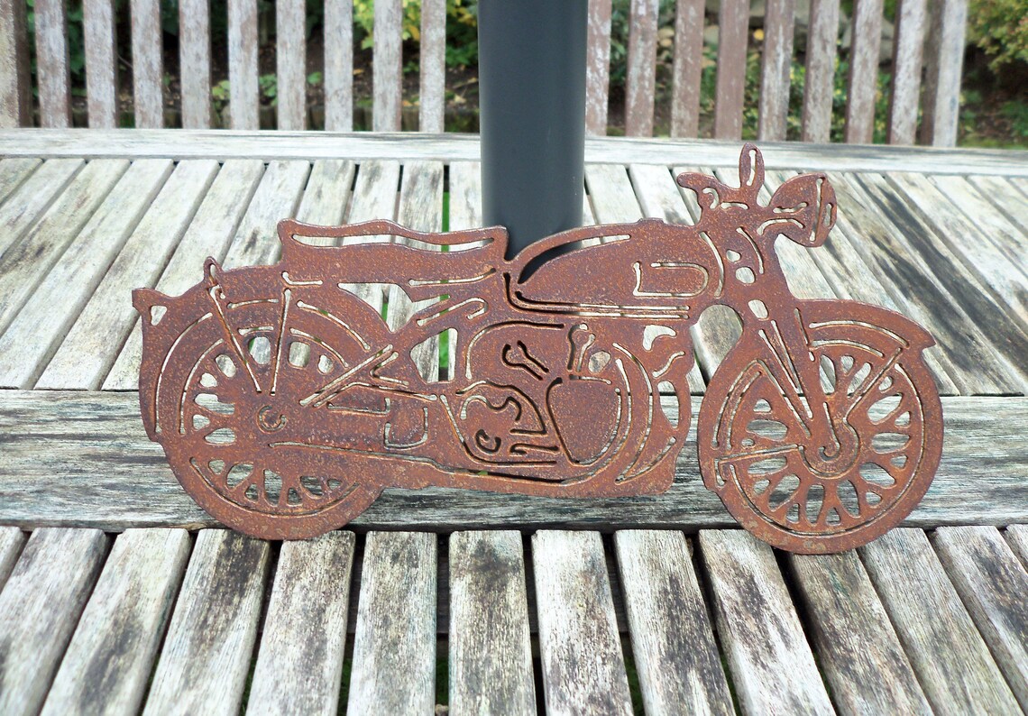Rusty Metal MOTORCYCLE Vincent Black Shadow Garden Ornament. Rustic ...