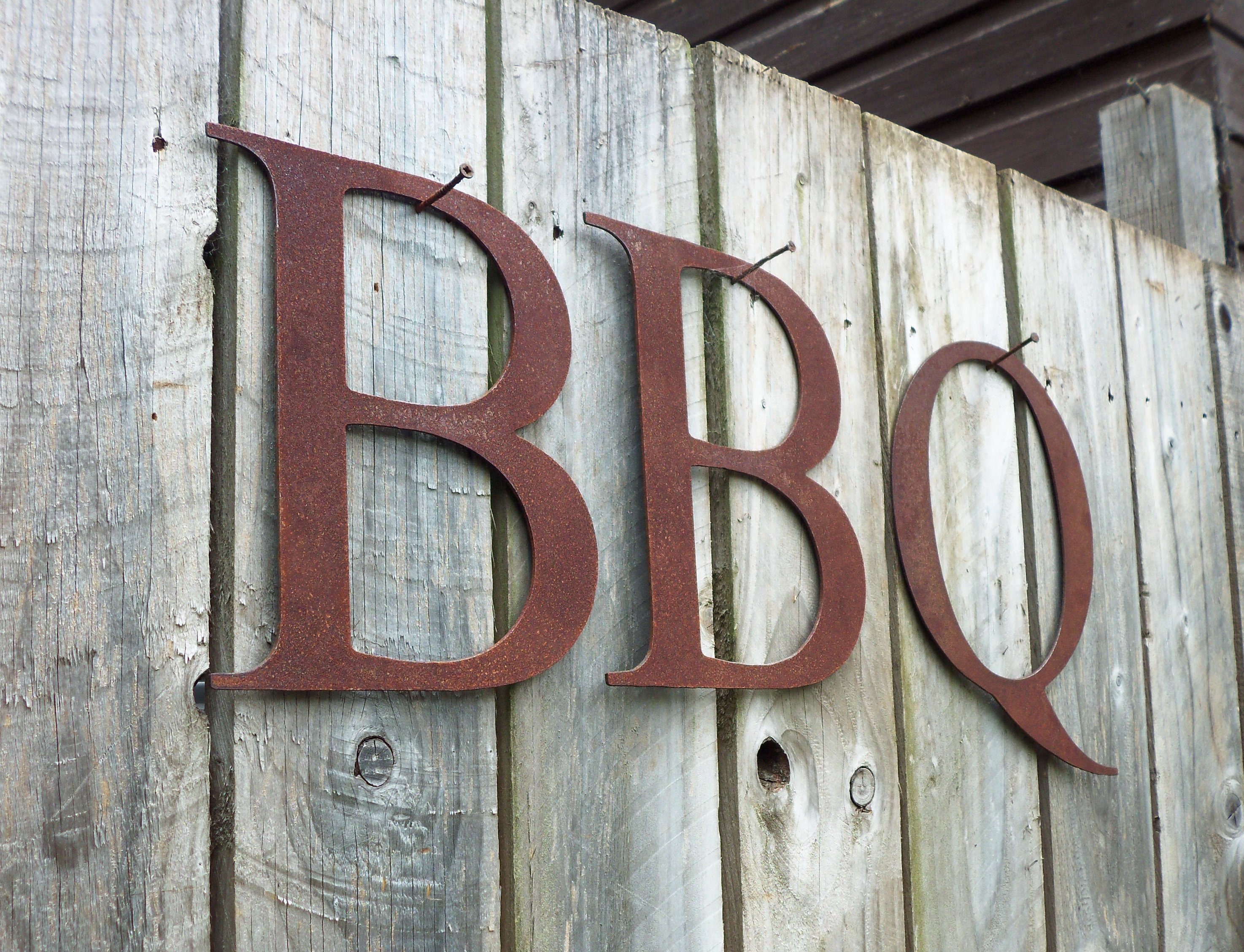 10" Rusty BBQ Sign Classic Font Letters Metal Word Rustic Steel ...