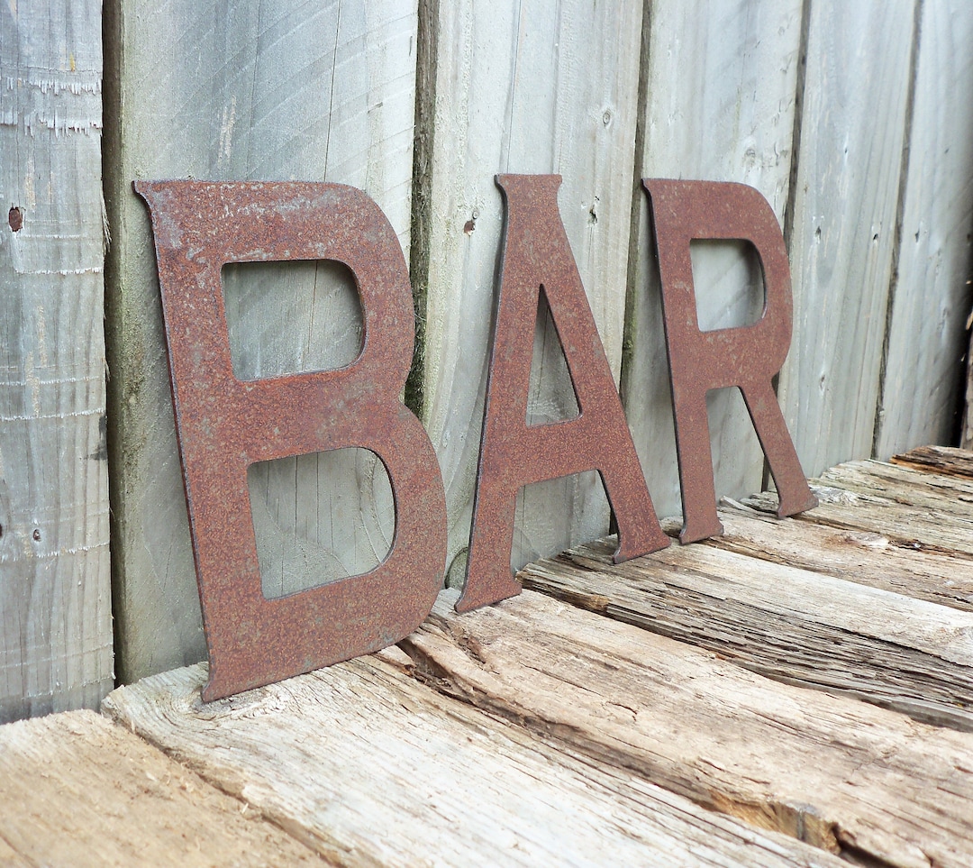 8 Rusty BAR Sign Gothic Bold Font Letters Metal Word Rustic Vintage ...