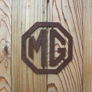 Rusty Metal MG BADGE SIGN Garden Ornament Rustic Vintage Gift Birthday ...